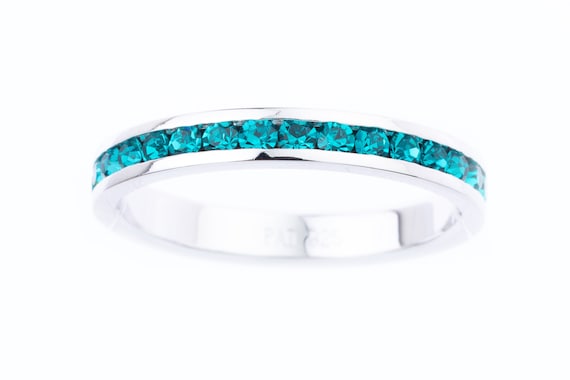 Blue Zircon Swarovski Crystal Sterling Silver Stacking Ring Wedding Band Engagement Ring Etsy