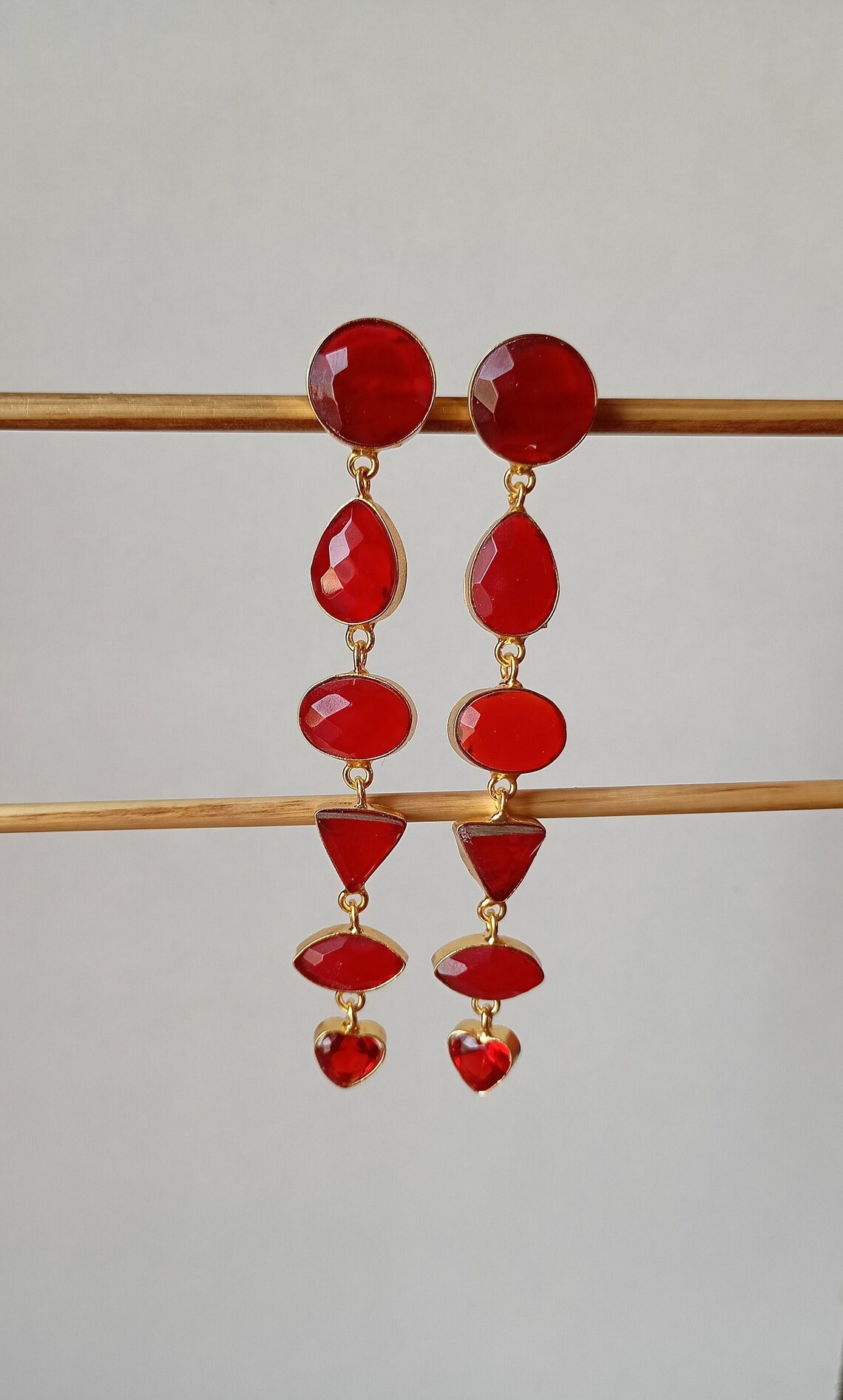 Ruby Red Hydro Drop Earrings: 18k Gold Plated Handmade Jewelry - Etsy