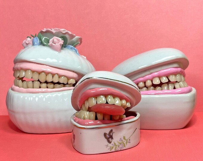 Chatter Box Mouth Art, Recycled Multimedia Teeth Trinket Box, Funny ...