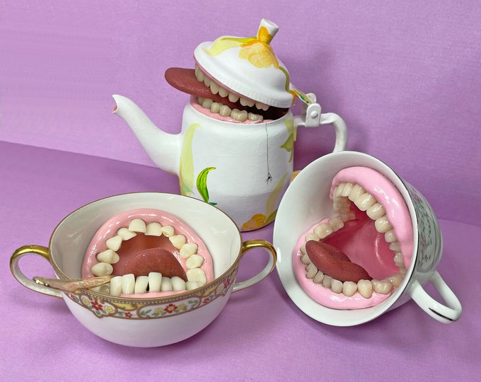 Cuppa Teeth Teacup Mouth Art, Recycled Multimedia Weird Stuff, Funny ...