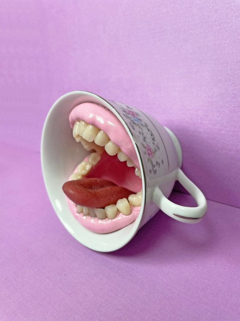 Cuppa Teeth teacup mouth art recycled multimedia weird stuff | Etsy