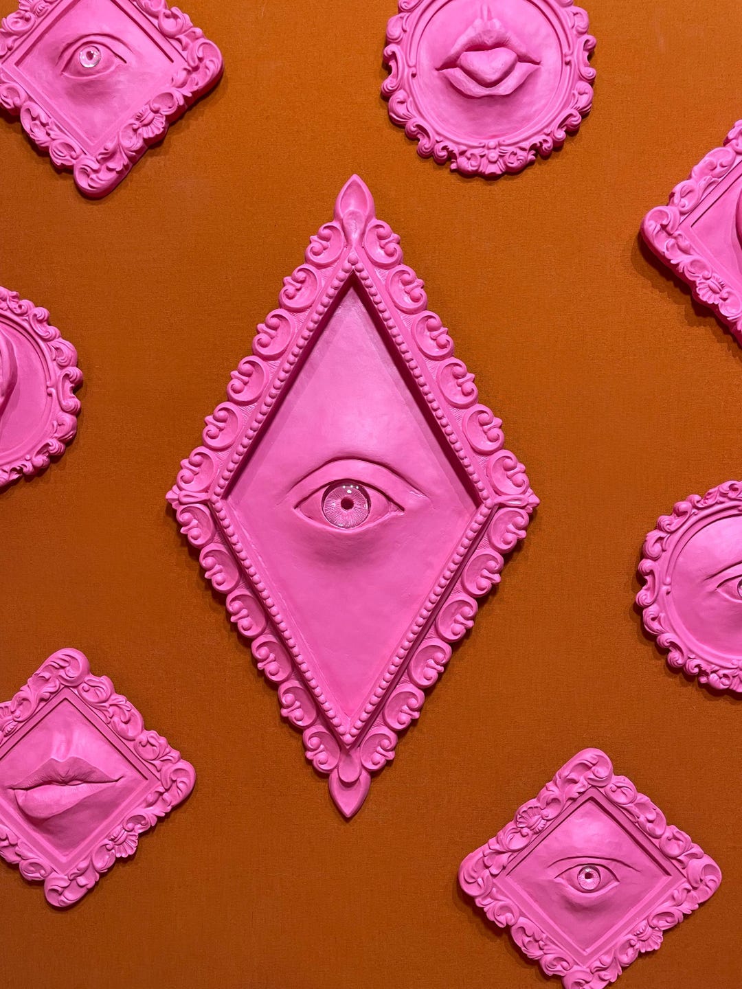 Diamond Eye Sculpture Hot Pink Wall Art, Eclectic Bohemian Wall Hanging ...
