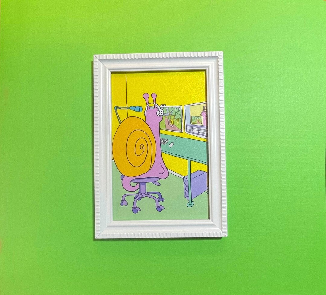 Gamer Snail Illustration, 4x6" Framed Wall Art, Game Room Wall Decor ...