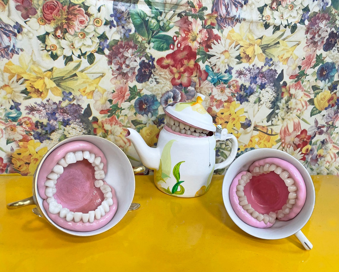 Cuppa Teeth teacup mouth art recycled multimedia weird stuff | Etsy