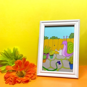Gardening Snail Illustration, 4x6" Framed Wall Art, Funny Garden Slug ...