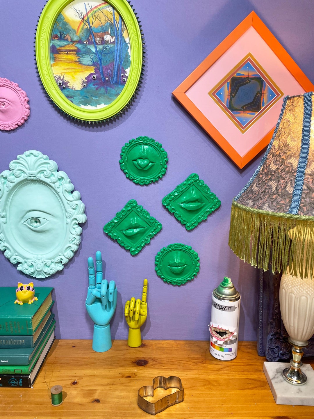 Lip Sculpture Art Wicked Green Eclectic Mouth Decor, Mouthy Eccentric ...