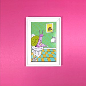 Potty Snail Illustration, 4x6" Framed Wall Art, Funny Bathroom Wall ...