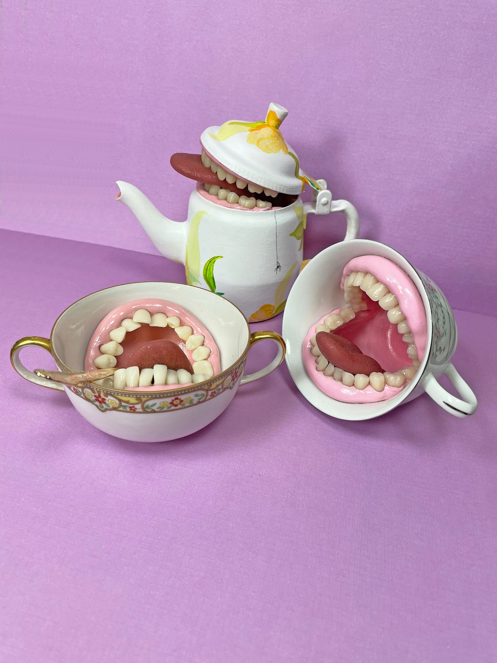 Cuppa Teeth teacup mouth art recycled multimedia weird stuff | Etsy