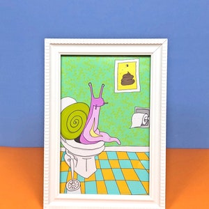 Potty Snail Illustration, 4x6" Framed Wall Art, Funny Bathroom Wall ...
