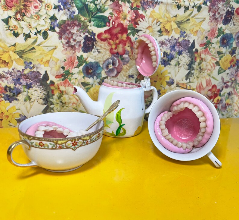 Cuppa Teeth teacup mouth art recycled multimedia weird stuff | Etsy