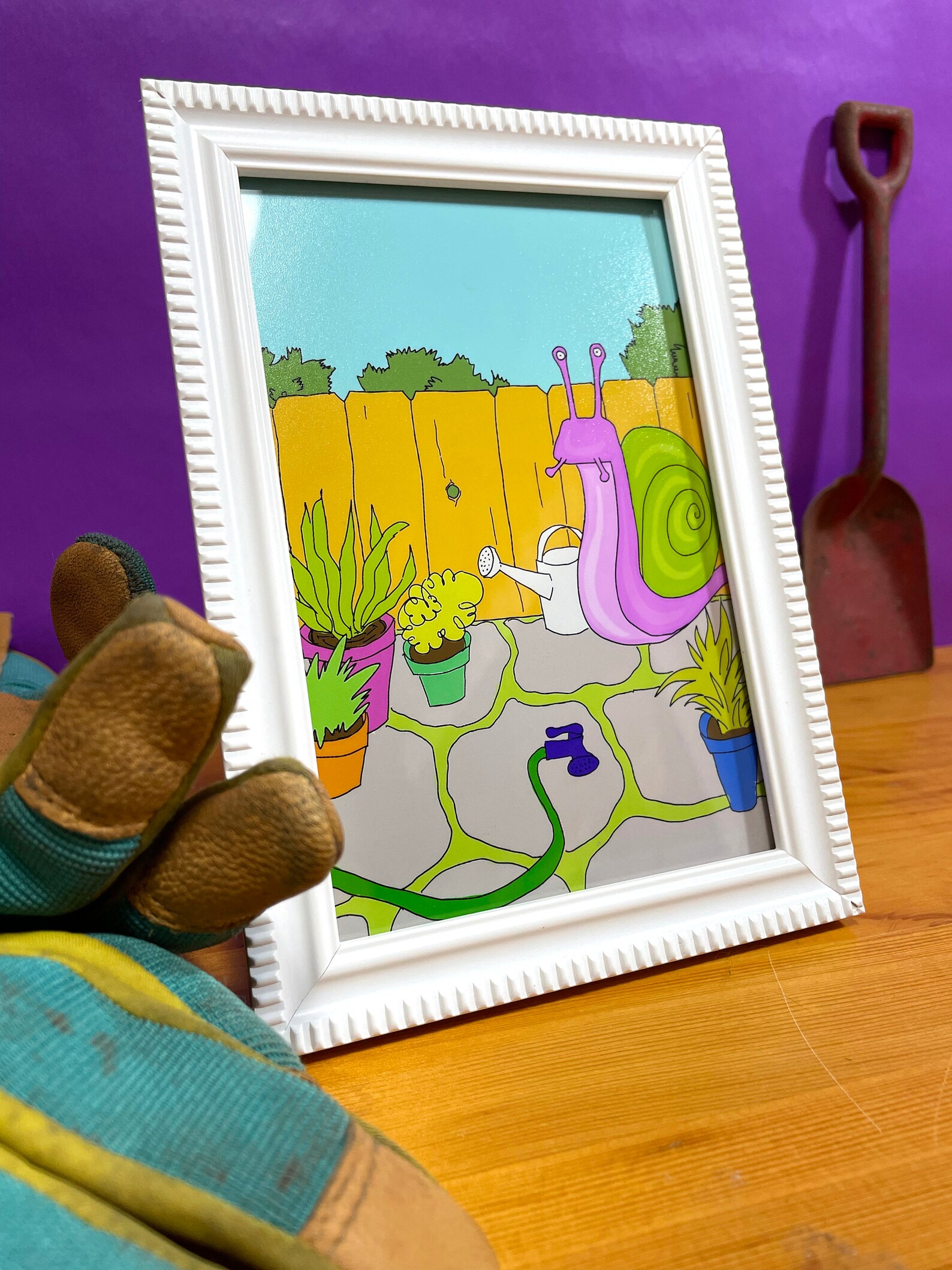 Gardening Snail Illustration 4x6 Framed Wall Art Funny | Etsy