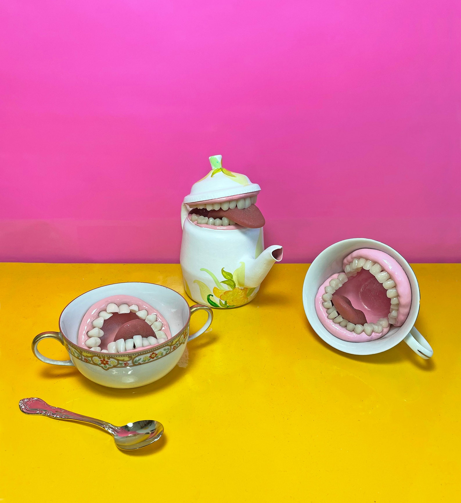 Cuppa Teeth teacup mouth art recycled multimedia weird stuff | Etsy