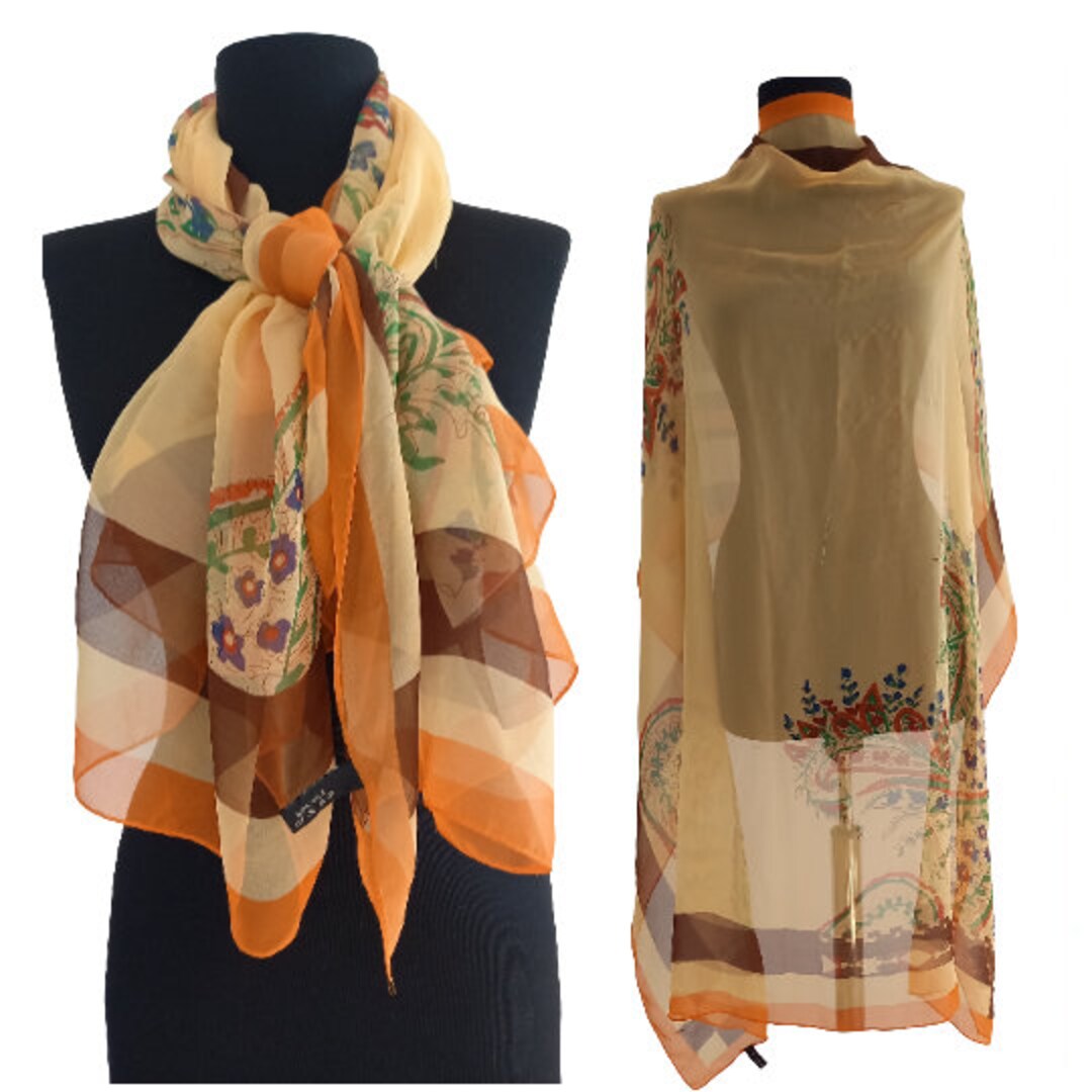Vintage Floral Chiffon Scarf . Oversized Silk Scarf 110 X 110 - Etsy