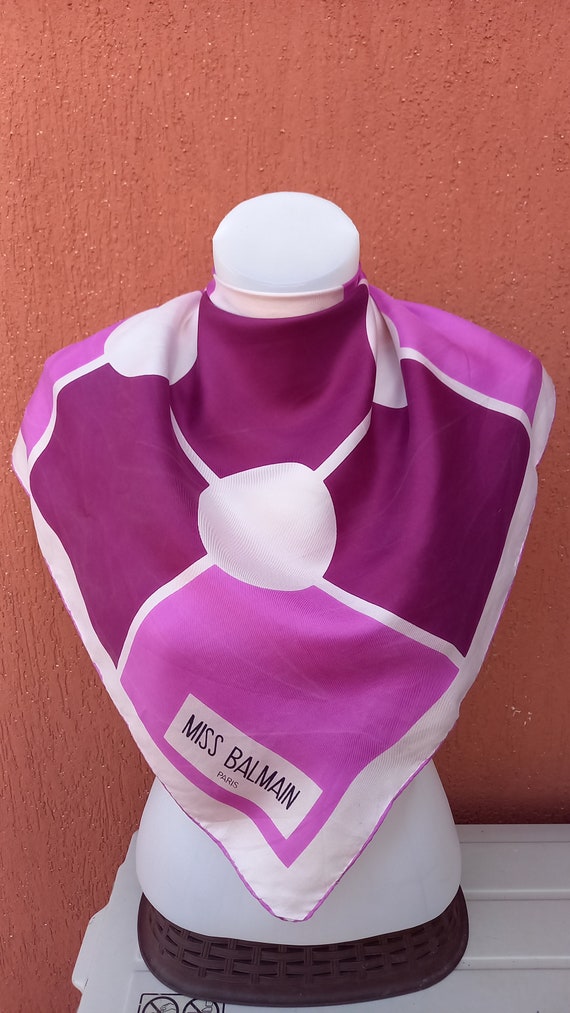 Miss Balmain Paris Vintage Silk Scarf . Geometric squ… - Gem