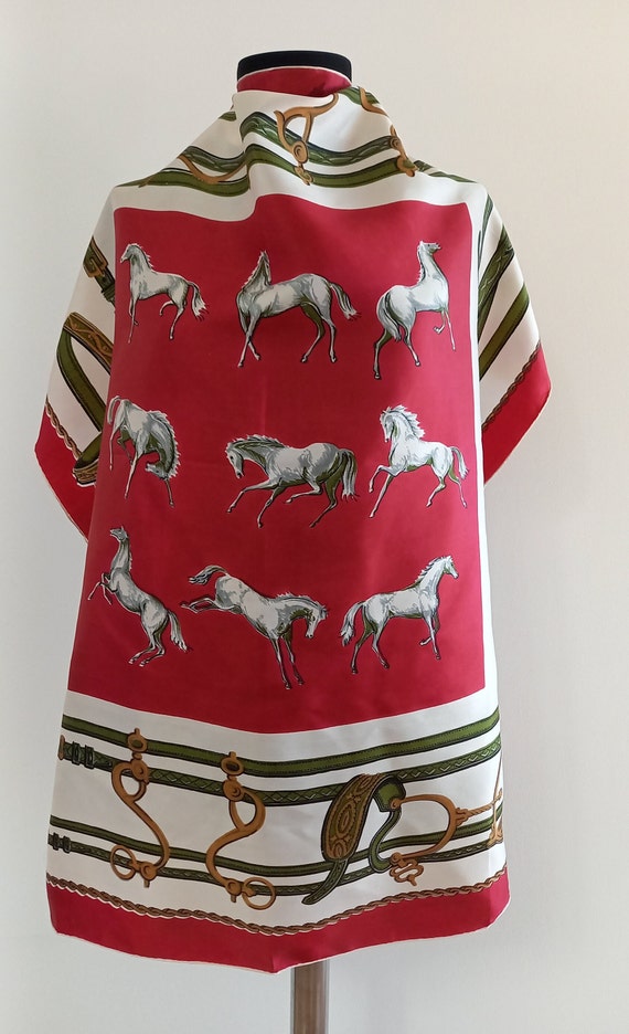 Equestrian vintage Rozelada French Lyon silk scarf 8… - Gem