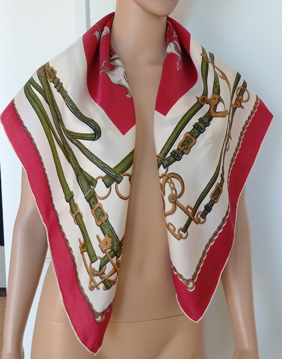 Equestrian vintage Rozelada French Lyon silk scarf 8… - Gem