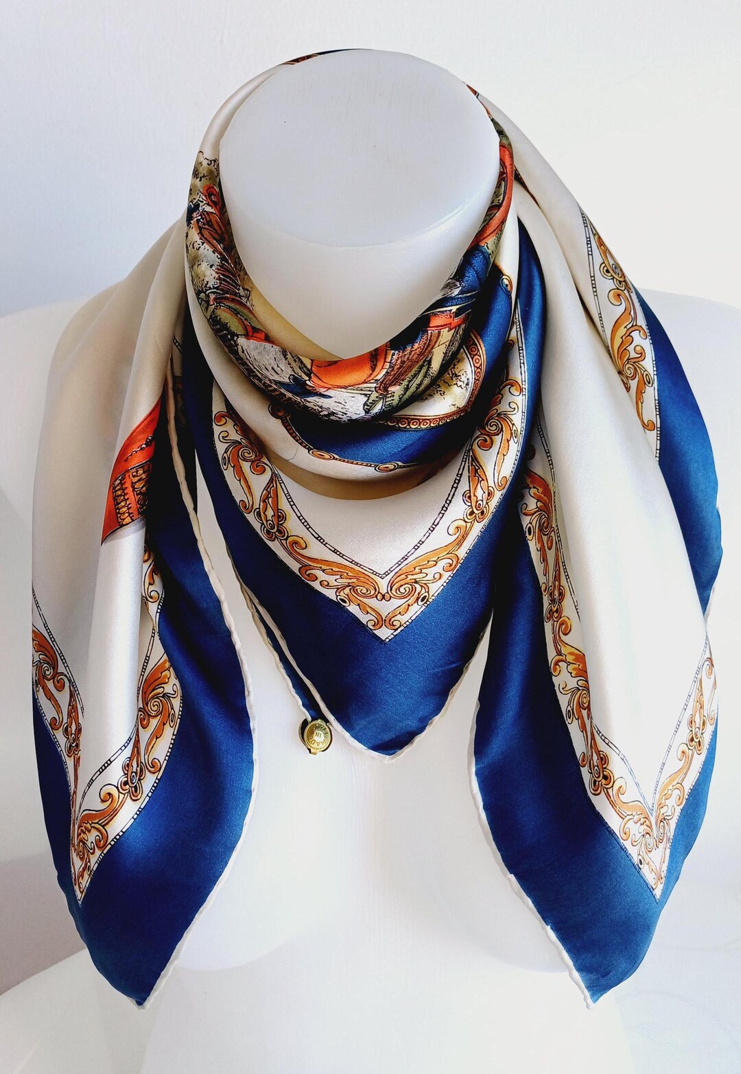 70s Silk Scarf.equestrian Design, Horse Carriage Vintage Silk Scarf ...