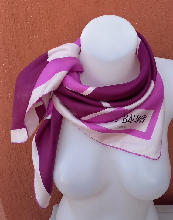 Miss Balmain Paris Vintage Silk Scarf . Geometric squ… - Gem