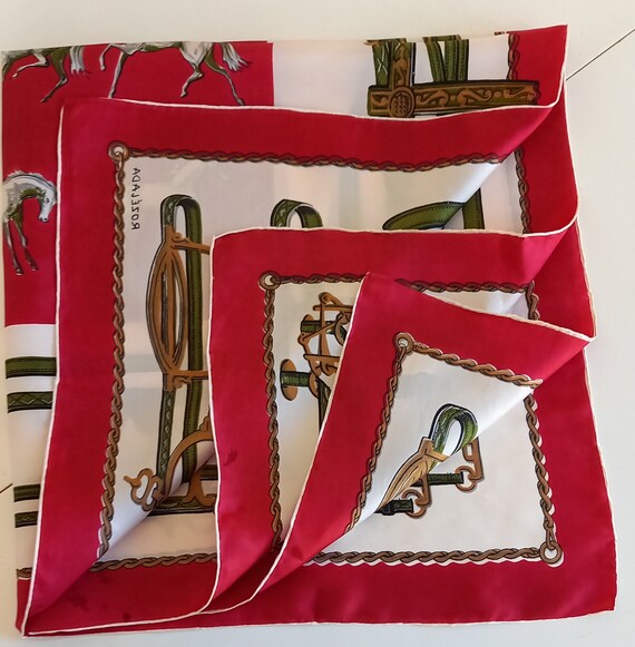 Equestrian vintage Rozelada French Lyon silk scarf 8… - Gem