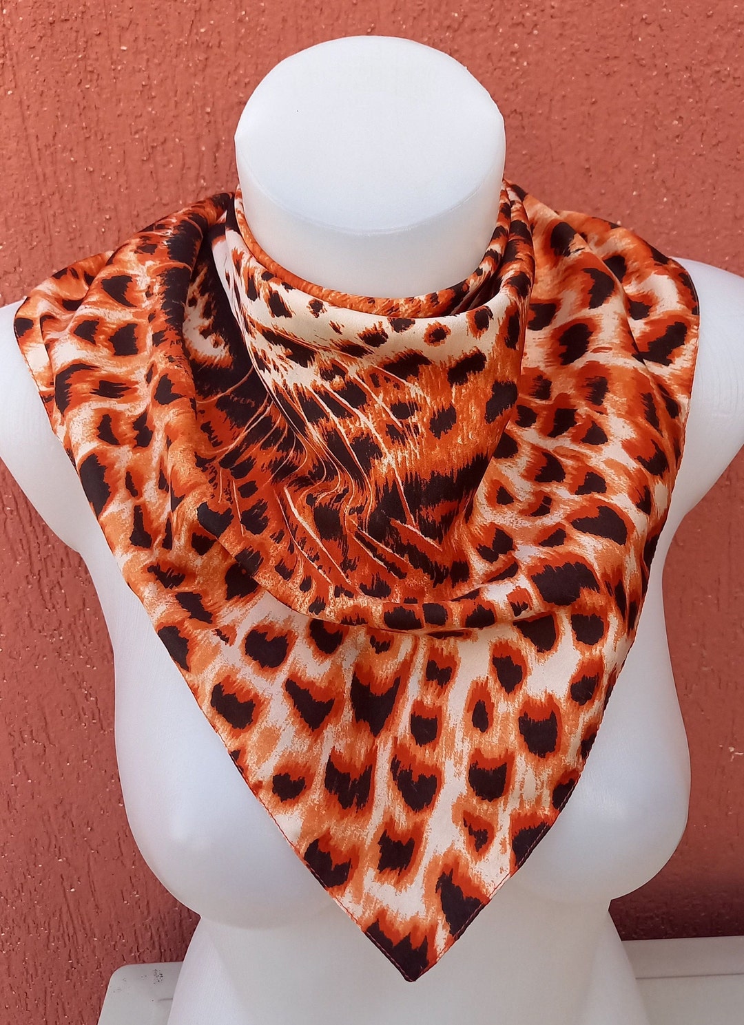 Animal Leopard Print Neck Scarf. Polyester Square Kerchief 50 Cm / 20 ...