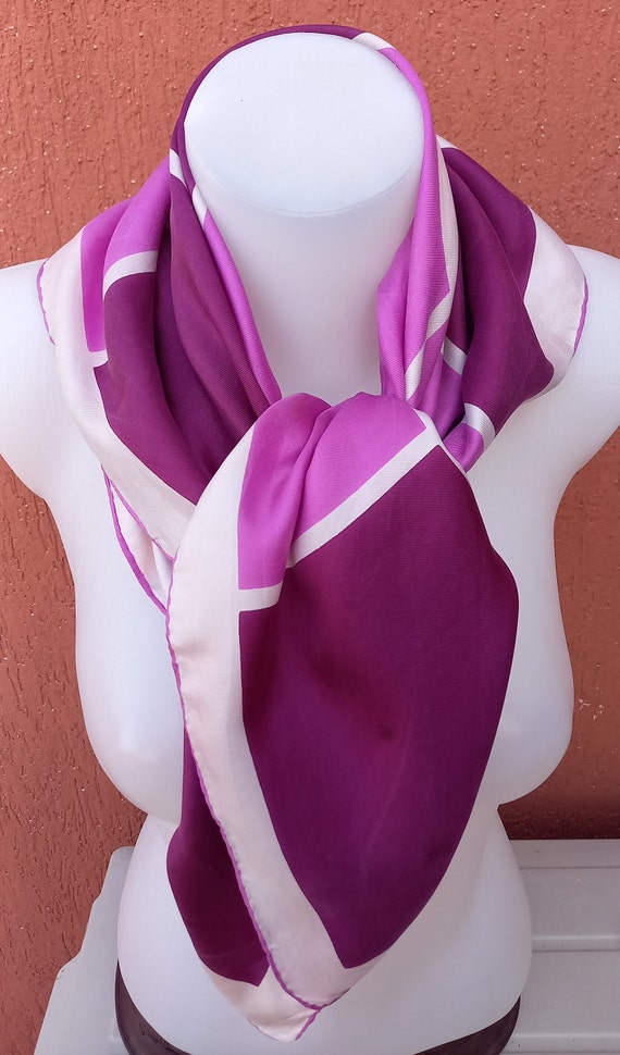 Miss Balmain Paris Vintage Silk Scarf . Geometric squ… - Gem