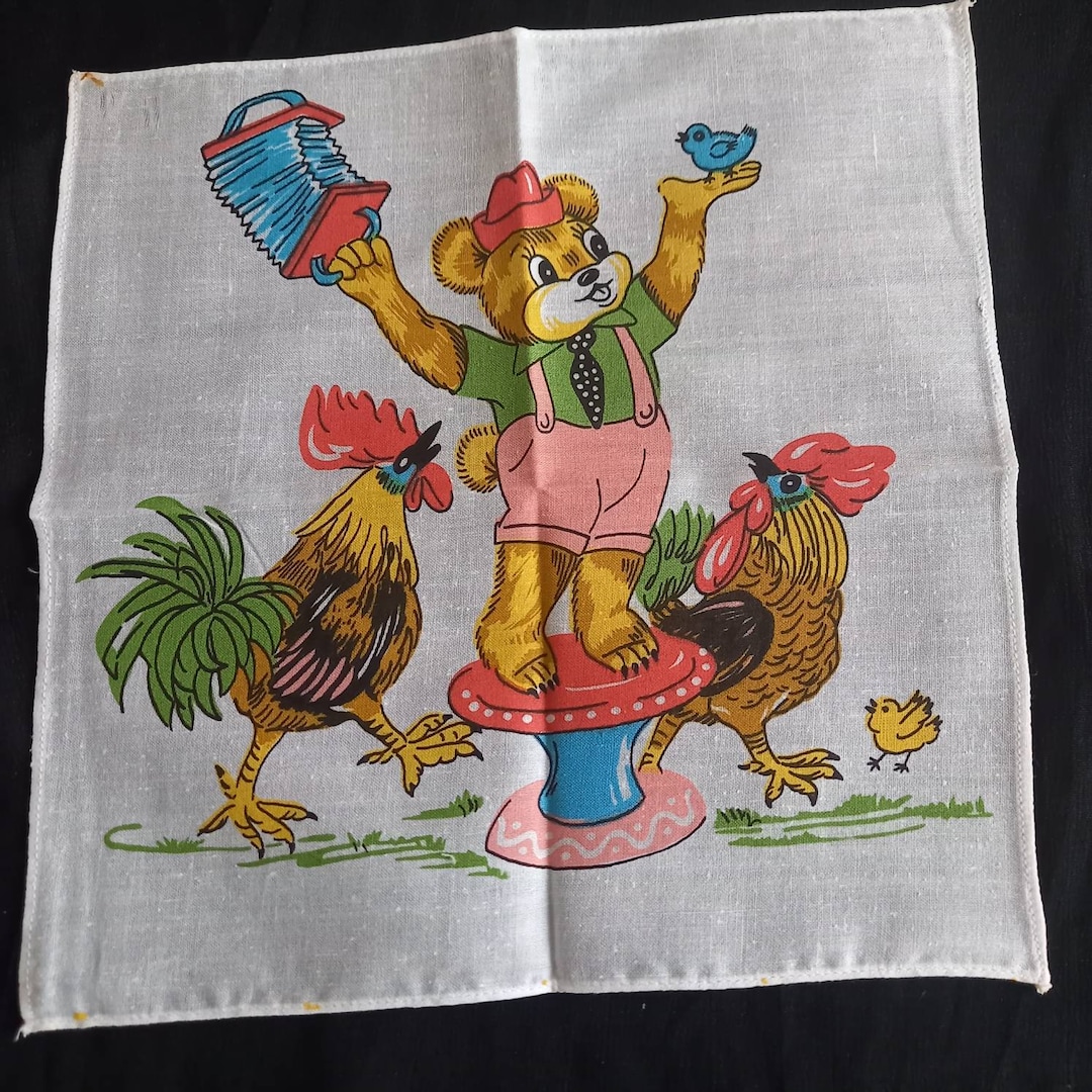 Child's Vintage Pocket Square / 80 S Handkerchief 24 X 24 Cm/ 9.4 X 9.4 ...