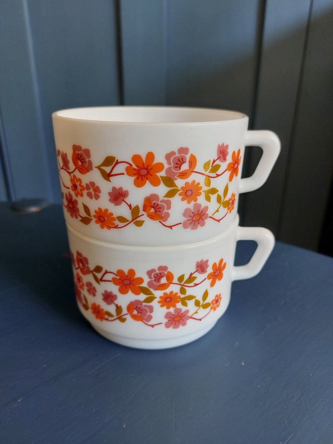 2 Large Arcopal Scania Coffee Cups or Tea Cups - 70s Flower-power ...