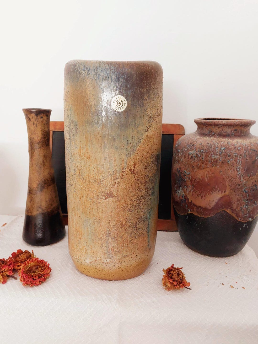 WGP Vase Petra Töpferei - 60s or 70er Studio Ceramics - Beige and Blue ...