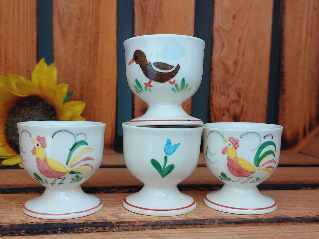 4 Vintage Egg Cups Beautiful Old Egg Cups With Chickens, Duck and ...
