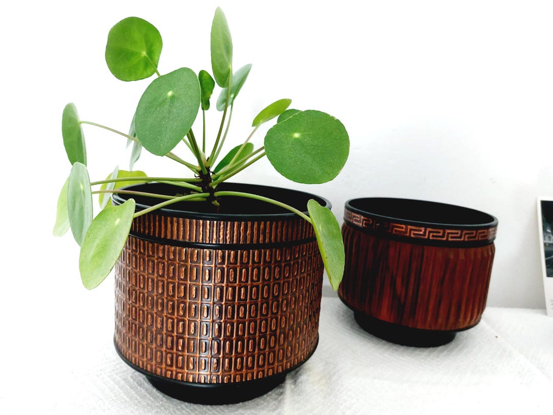 2 MCM Planters by Emsa Germany - 60s or 70s Brown and Copper Plastic ...