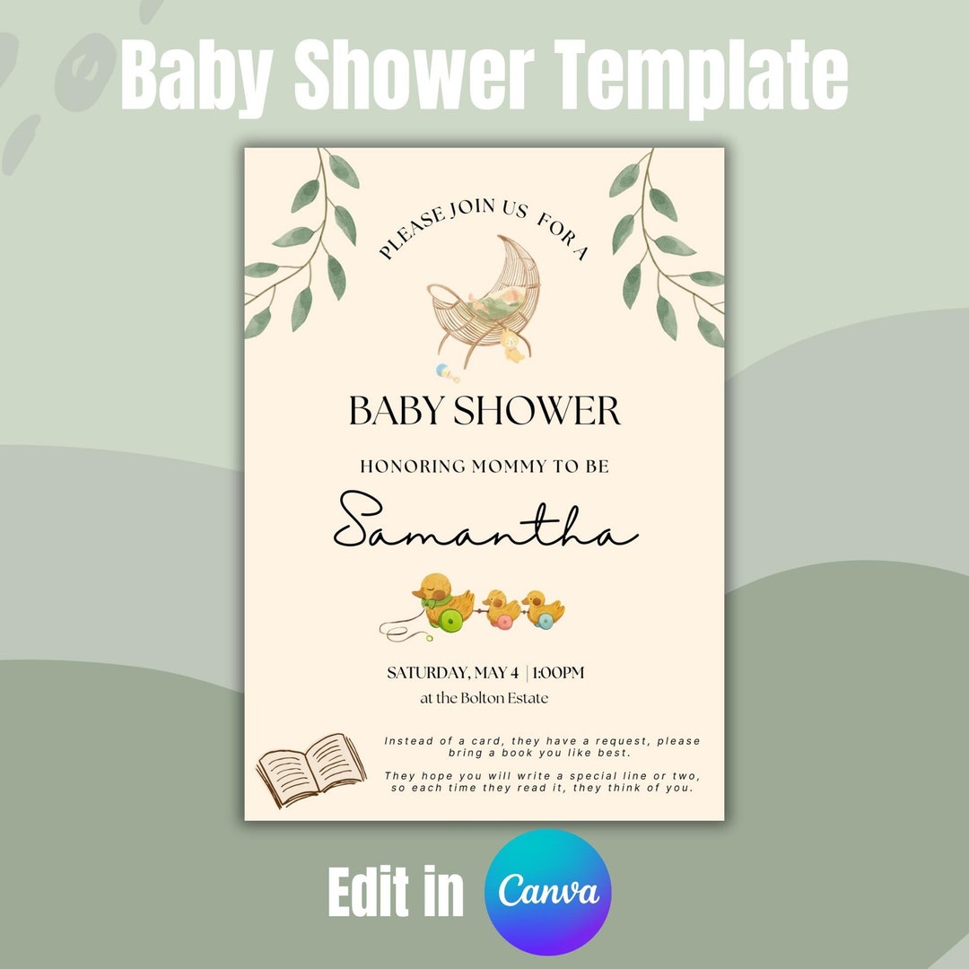 Editable Baby Shower Template | Simple | Green and Beige | 5" X 7" - Etsy