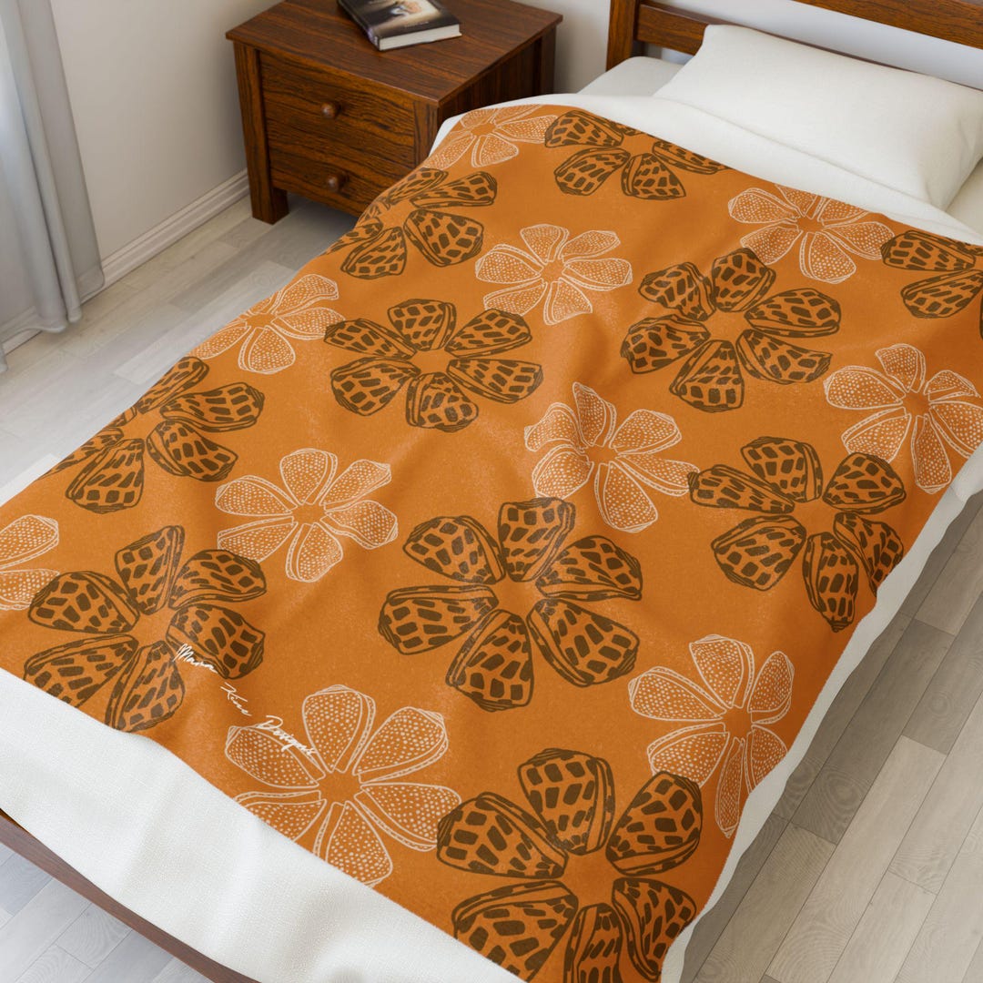 Hebrew Cone Shell Velveteen Plush Blanket in Tangerine | Shell Blanket ...