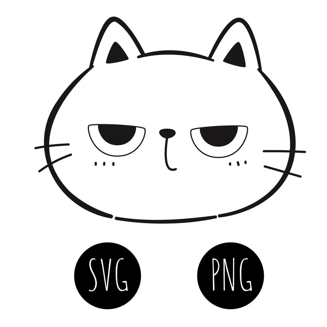 Grumpy Cat Cartoon Line Art Svg Png : Cut Ready Digital Design for ...