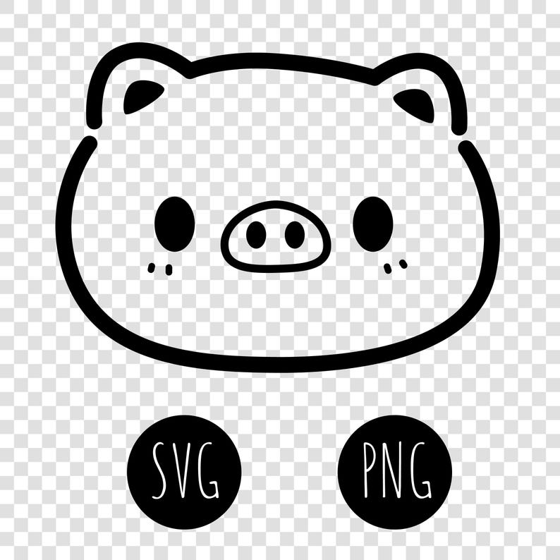 Pig Face Cartoon Bold Line Art Svg Png : Cut Ready Digital Design for ...