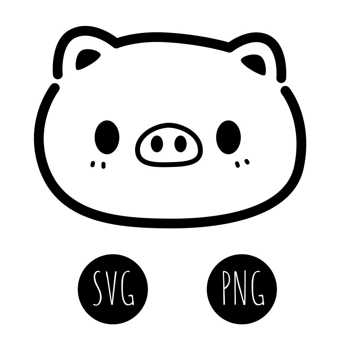 Pig Face Cartoon Bold Line Art Svg Png : Cut Ready Digital Design for ...