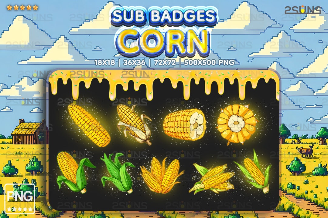 9 Corn Sub Badges, Corn Twitch Badges, Farm Sub Badge, Badges for ...