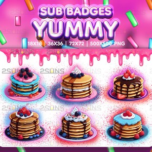 6 Yummy Sub Badges, Cute Cakes Twitch Badges, PANCAKES Sub Badge ...