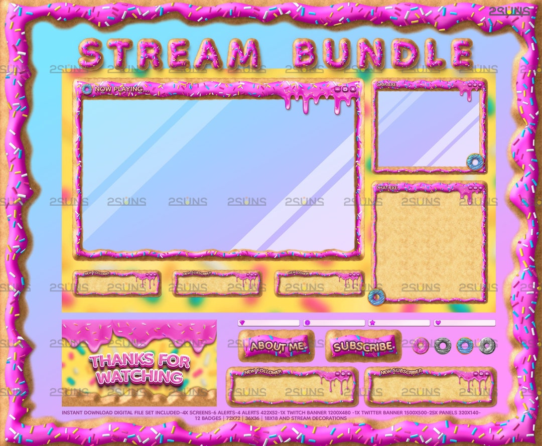 Donut Kawaii Twitch Overlay, Stream Overlay, Green Overlay, Webcam ...