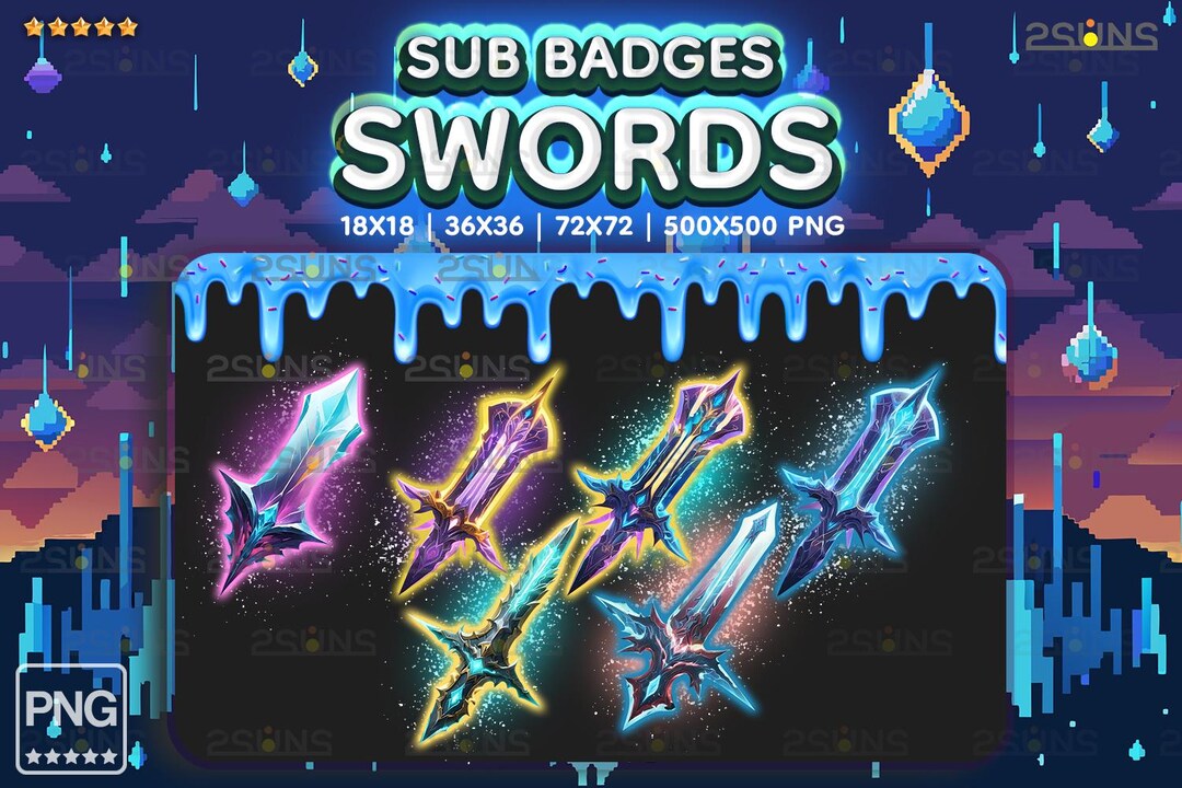 6 RPG Swords Sub Badges, Halloween Twitch Badges Ice, Sword Bit Badge ...