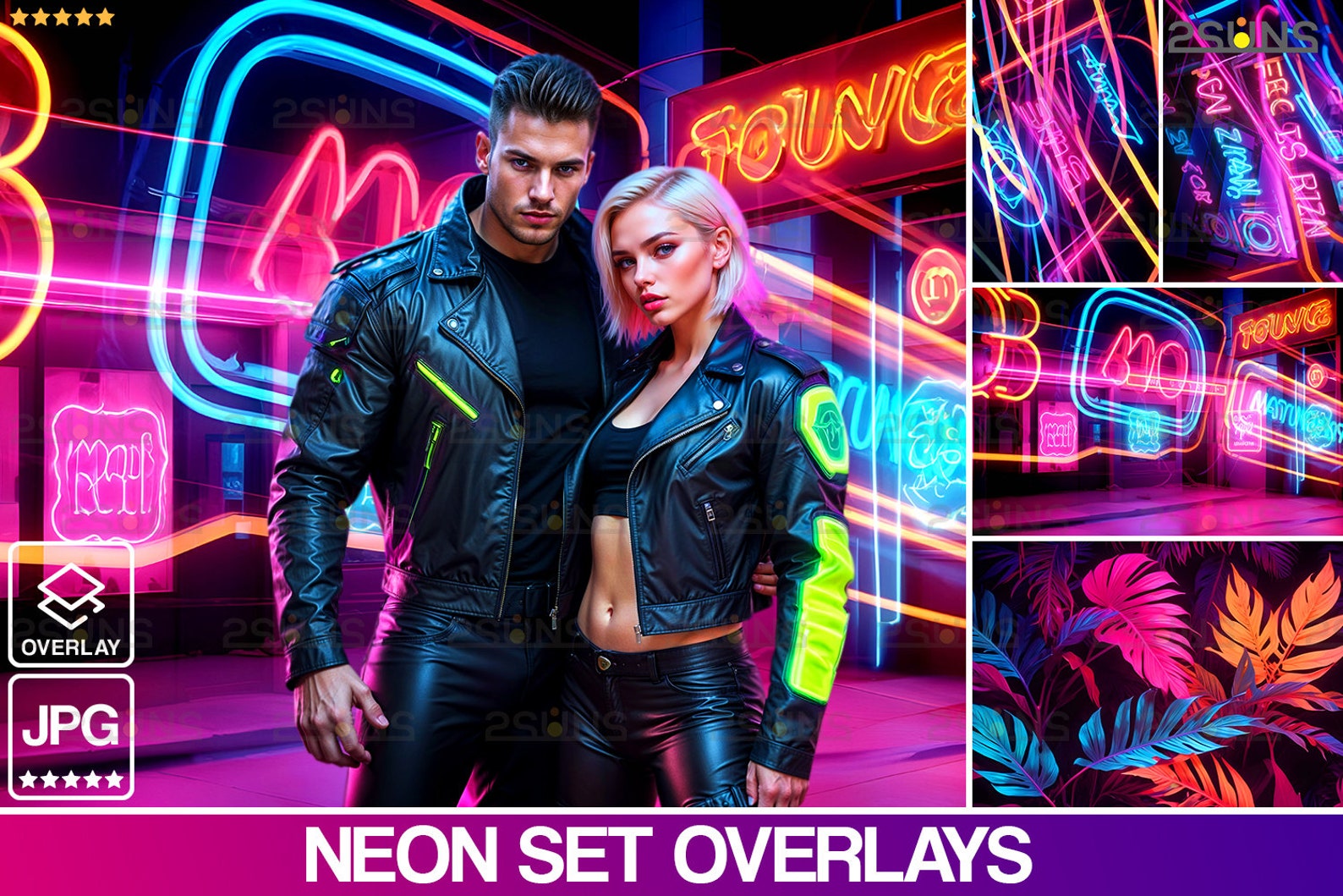 Neon Photoshop Overlays, Bokeh Overlays, Neon Backdrop, Neon Light ...