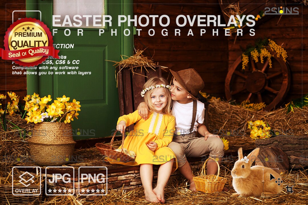 Easter Photoshop Overlays, Easter Bunny Photo Overlays, Easter Digital ...