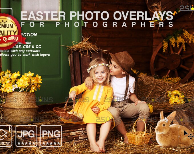 Spring Bunnies, Easter Overlays, Real Animals, 10 PNG, Photoshop ...