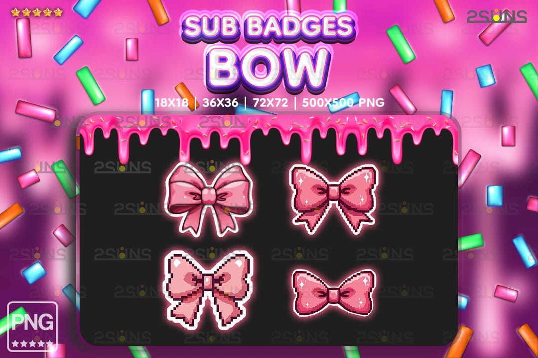 4 Kawaii Pink Bow Sub Badges, Twitch Badges, Bow-knot Sub Badge, Badges ...