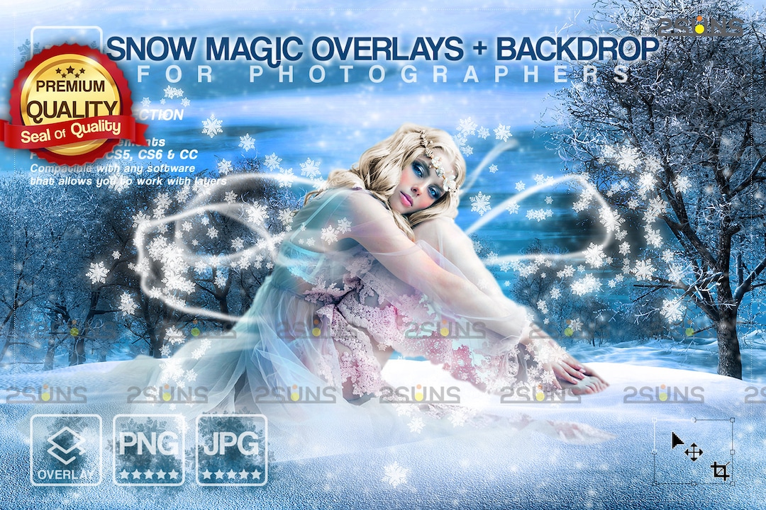 Snow Magic Overlays, Snow Flake Photoshop Overlays, Falling Snow ...