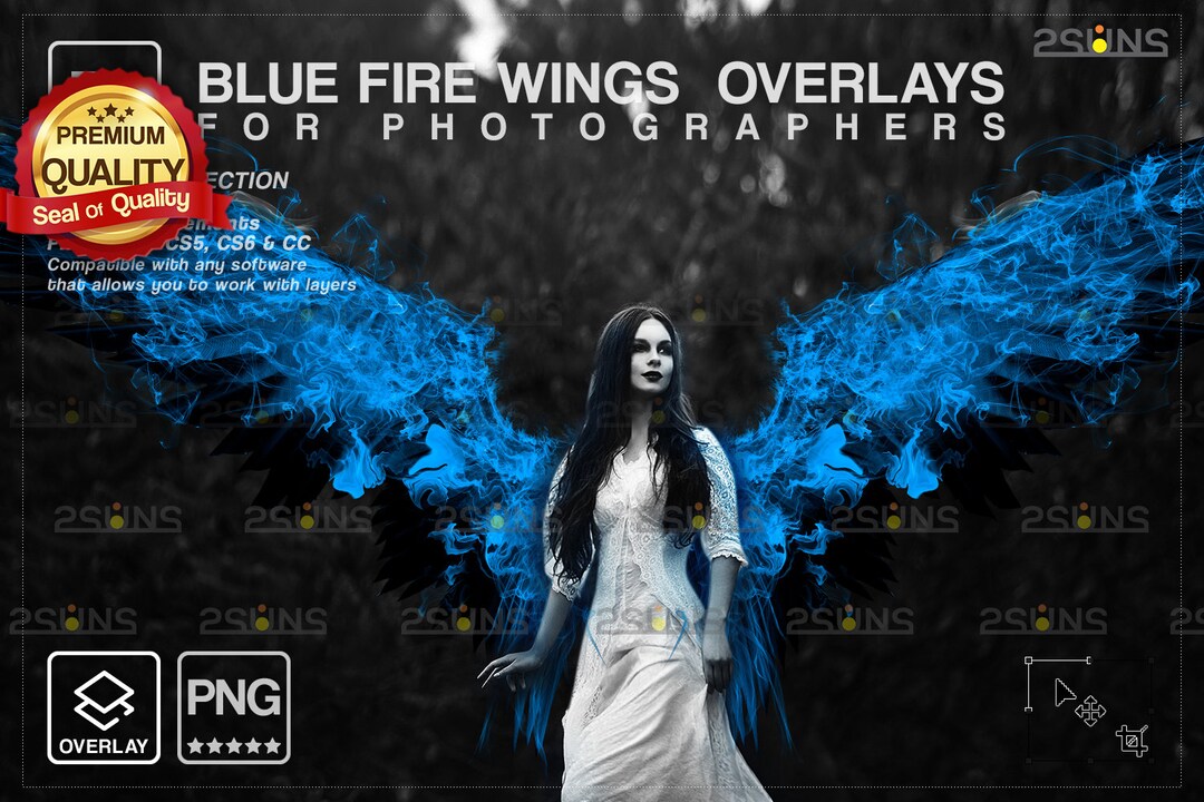 Wings Photoshop Overlays, Blue Digital Angel Wings Photo Overlay ...