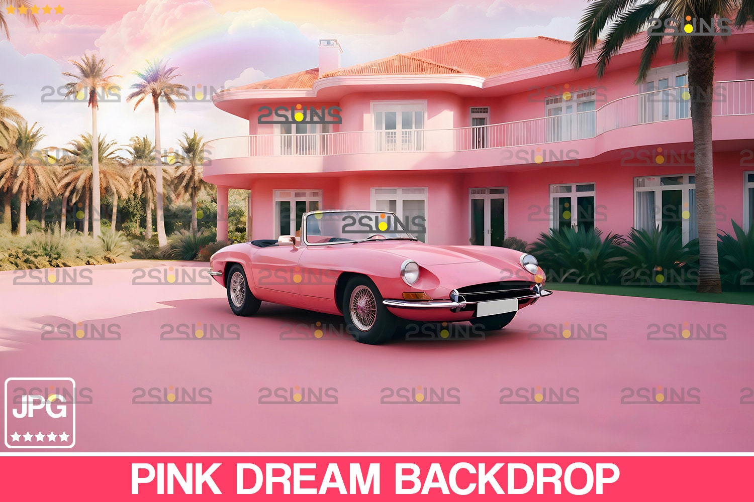 Digital Pink Car Backdrop, Photoshop Overlays, Dream House Backdrop ...