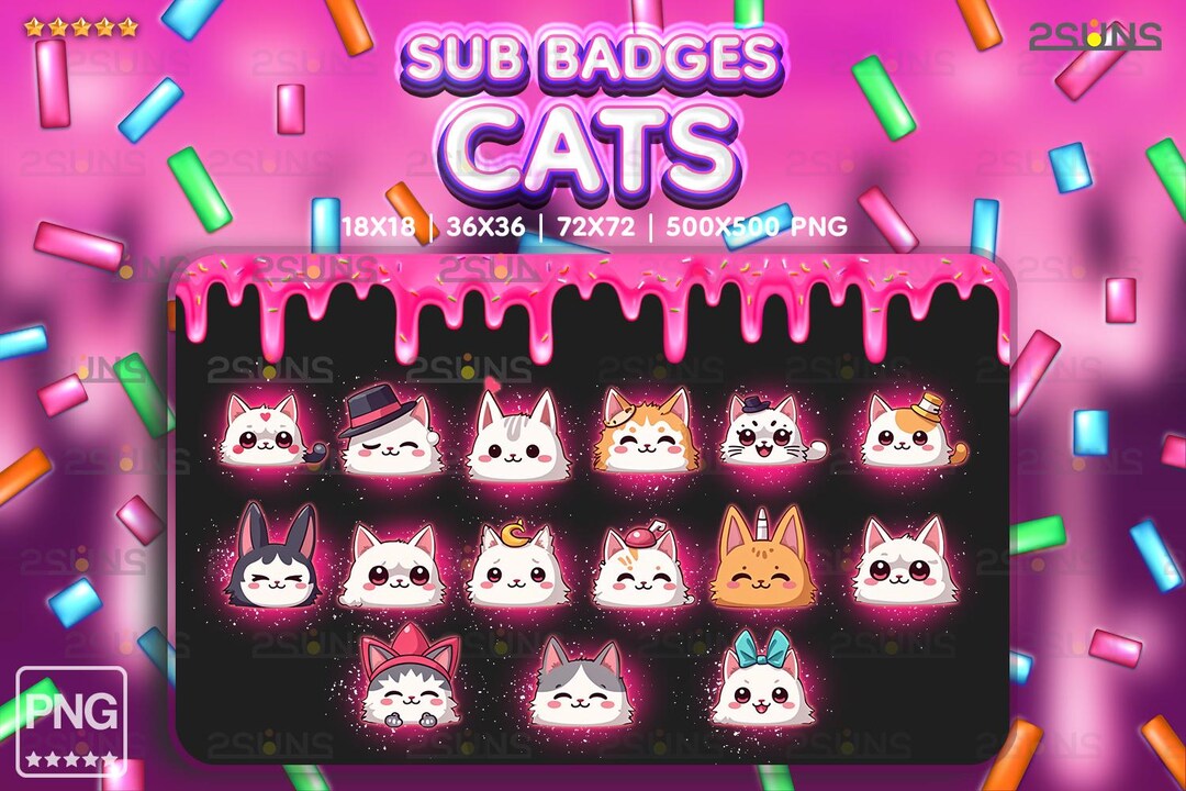 15 Cats Sub Badges, Kitty Twitch Badges, Kitten Sub Badge, Badges for ...