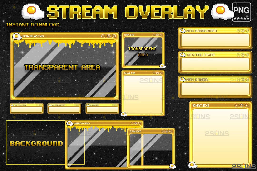 Kawaii Twitch Overlay Package, Stream Overlay, Yellow Egg Overlay ...
