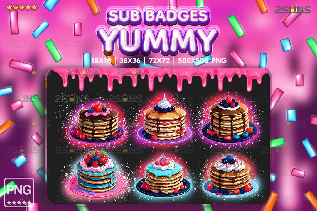 6 Yummy Sub Badges, Cute Cakes Twitch Badges, PANCAKES Sub Badge ...