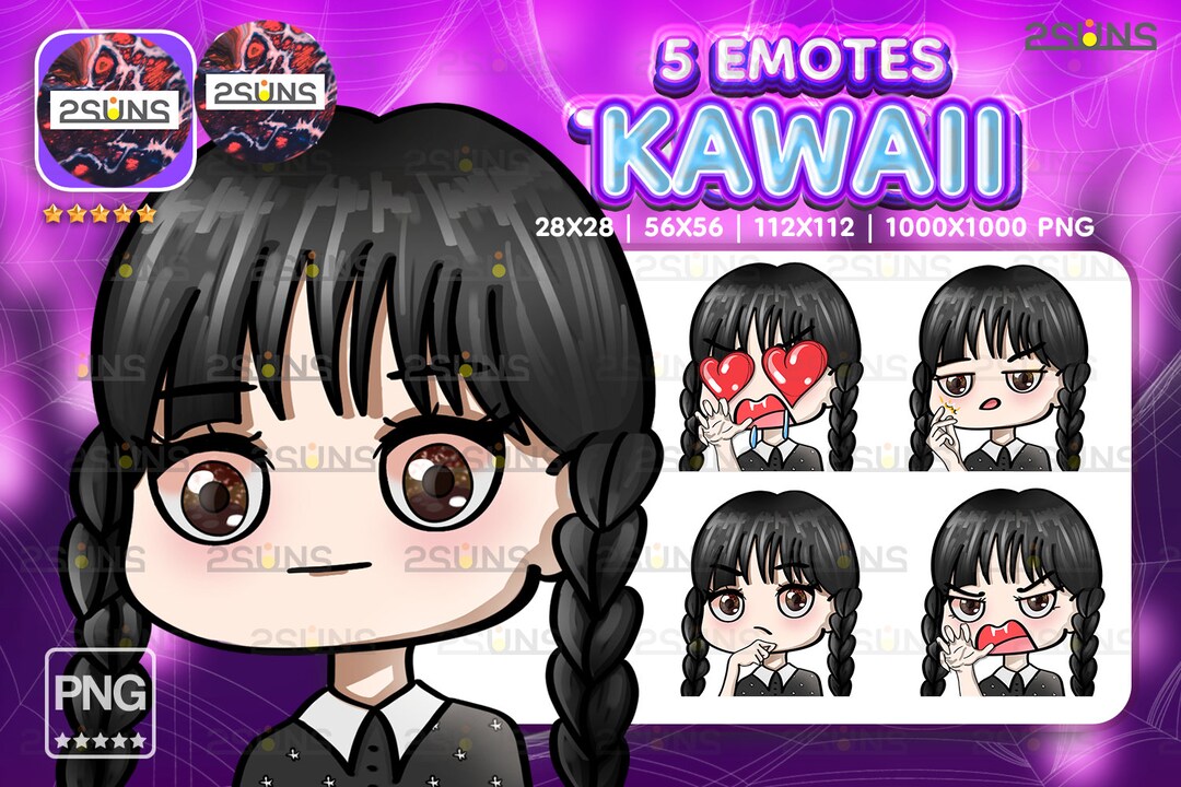 Chibi Gothic Girl Emoji Emotes Twitch, Emotes for Streamer, Girl Braids ...